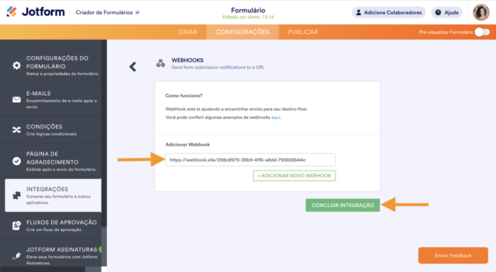 Como Configurar um Webhook com seu Jotform