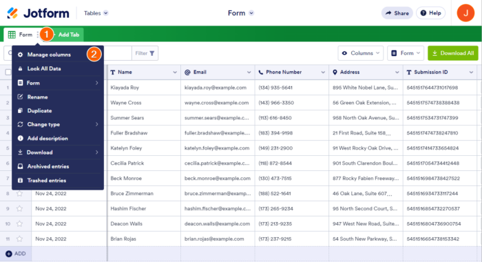 How to Show and Hide Columns in Jotform Tables