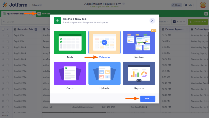 How to Add a Calendar View in Jotform Tables