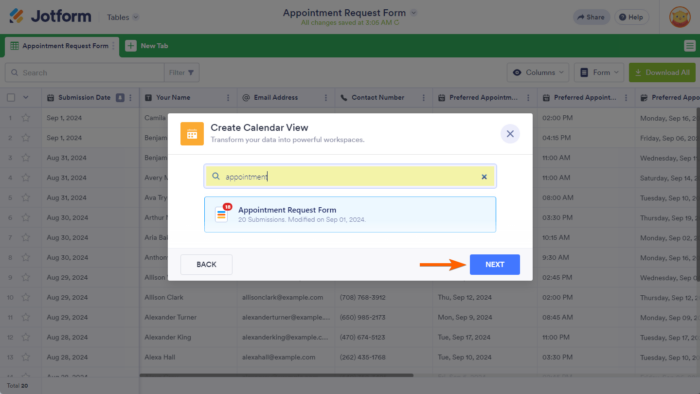 How to Add a Calendar View in Jotform Tables
