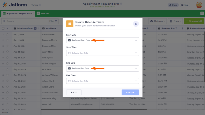 How to Add a Calendar View in Jotform Tables