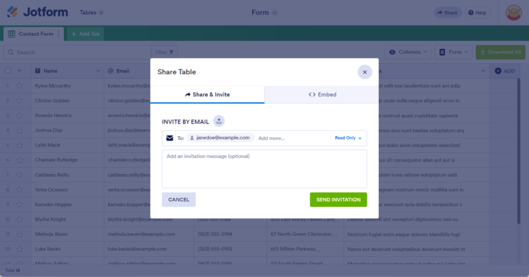How to Share Your Submission Tables with Jotform Tables and Collaborate