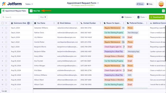 How to Create a Blank Tab in Jotform Tables