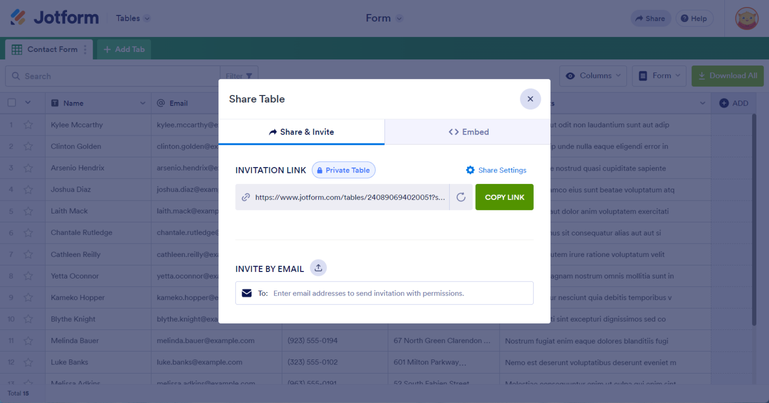 How to Share Your Submission Tables with Jotform Tables and Collaborate