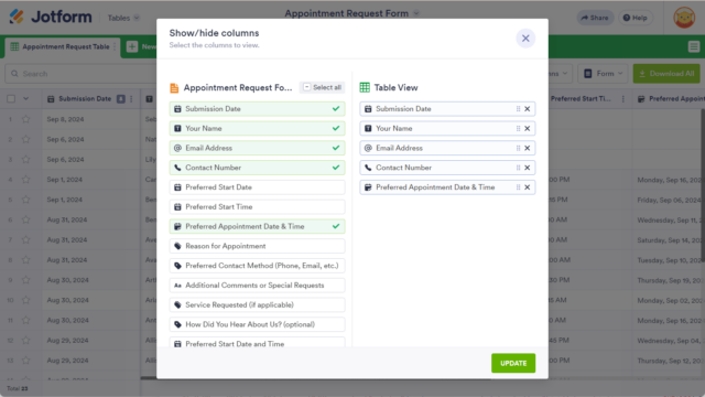 How to Show or Hide Columns in Jotform Tables
