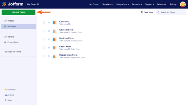 How to Create a Blank Table in Jotform Tables