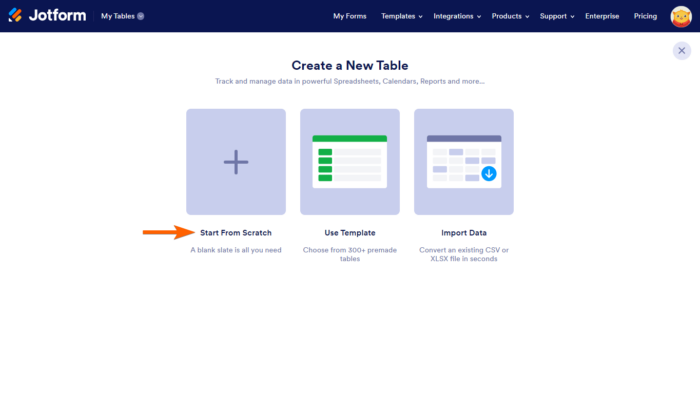 How to Create a Blank Table in Jotform Tables
