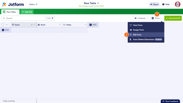How to Create a Blank Table in Jotform Tables