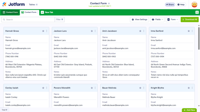 How to Add a Cards View in Jotform Tables
