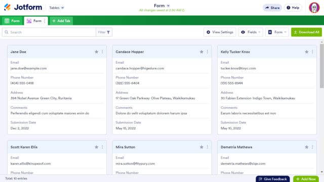 How to Add a Cards View in Jotform Tables