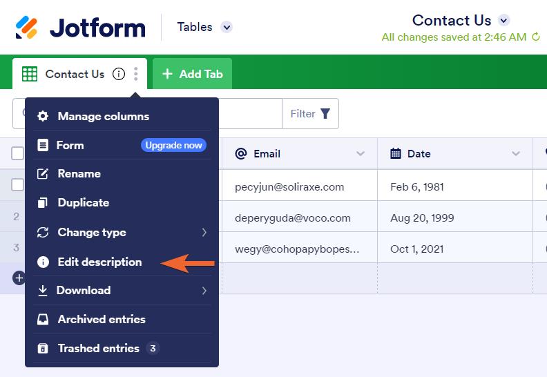 How to Add Descriptions to Tabs and Columns in Jotform Tables