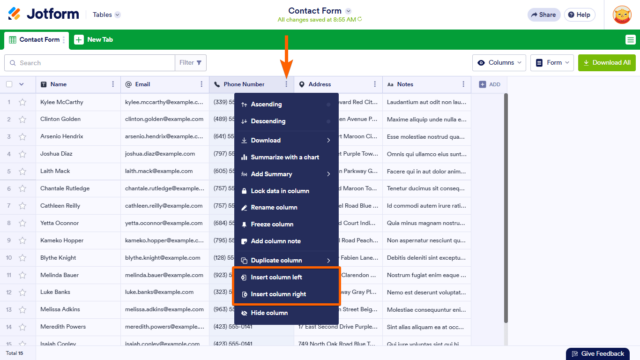 How to Add and Organize Columns in Jotform Tables