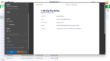 How to Print Entries in Jotform Tables