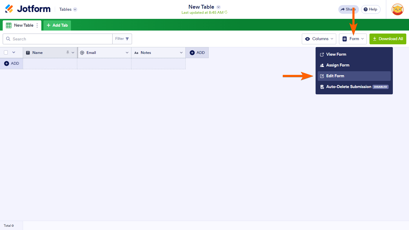 How to Create a Blank Table in Jotform Tables