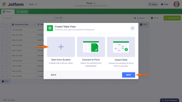 How to Create a Blank Tab in Jotform Tables