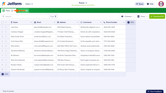 How to Add Descriptions to Tabs and Columns in Jotform Tables