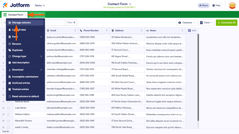 How to Add and Organize Columns in Jotform Tables