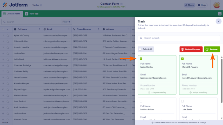 How to Restore Deleted Submissions in Jotform Tables
