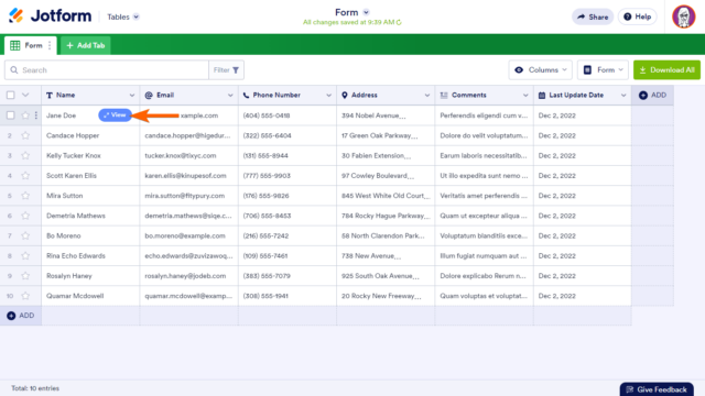 How to Print Entries in Jotform Tables