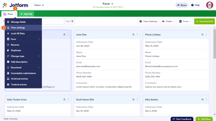 How to Change the Type of View in Jotform Tables