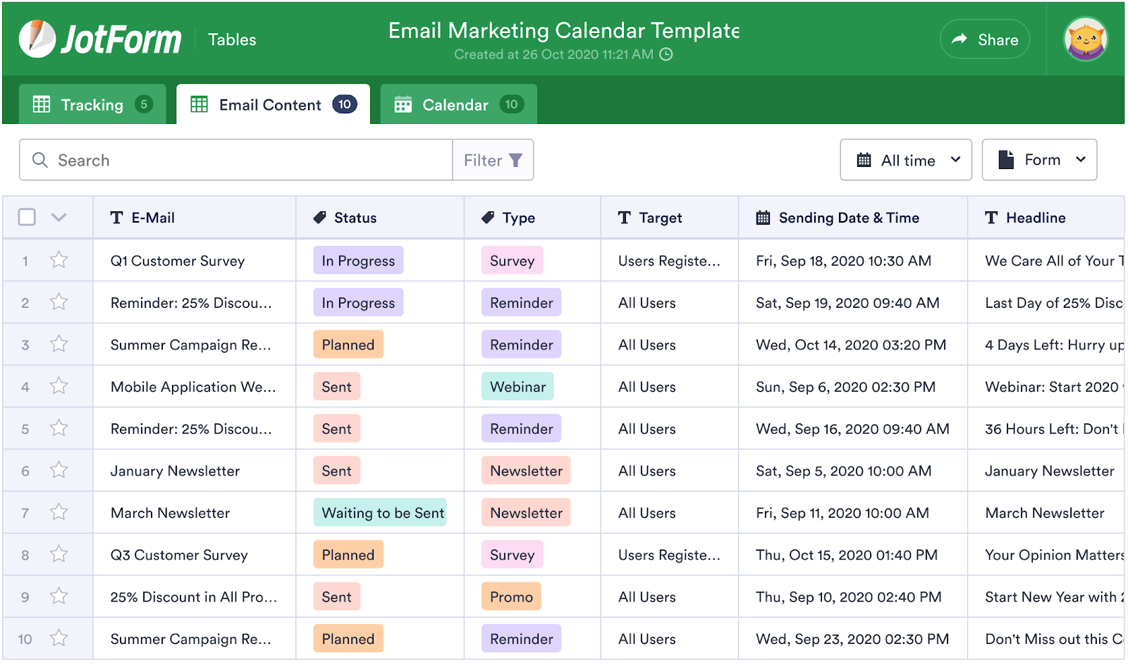 How to use JotForm Tables to plan for 2021 | The JotForm Blog