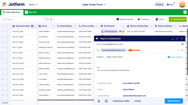 How to Use Direct Emailing Options in Jotform Tables