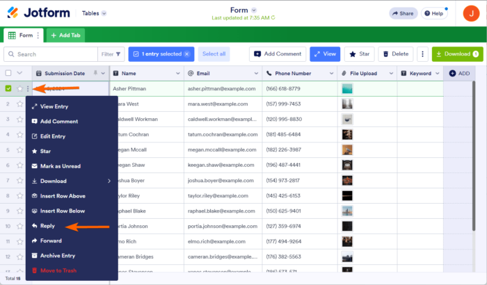 How to Use Direct Emailing Options in Jotform Tables