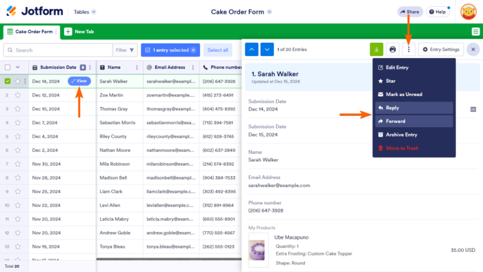 How to Use Direct Emailing Options in Jotform Tables