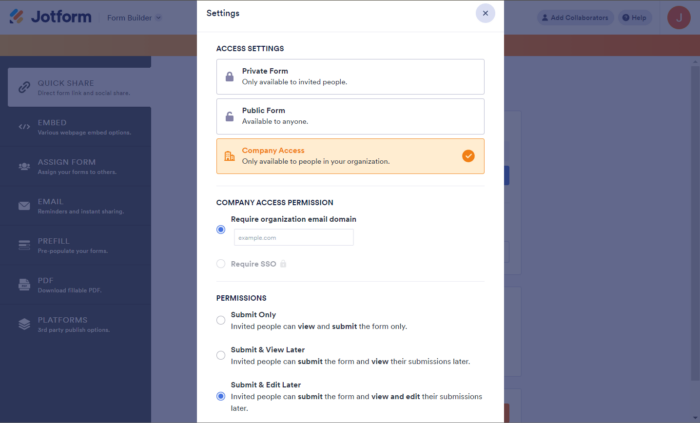 How to Change the Access Settings of a Form
