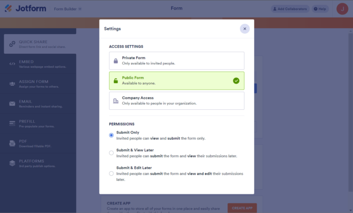 How to Change the Access Settings of a Form