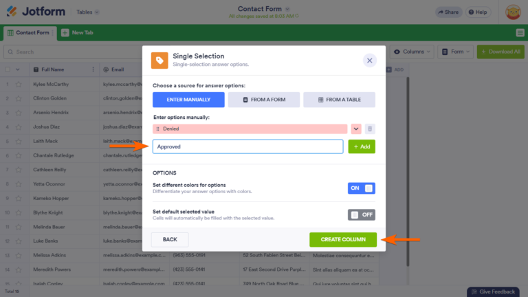 How to Create a Dropdown List in Jotform Tables