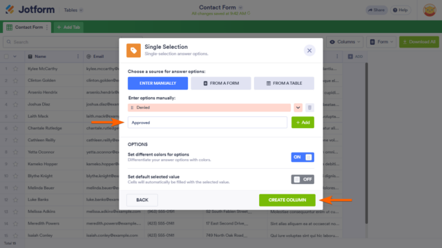 How to Create a Dropdown List in Jotform Tables