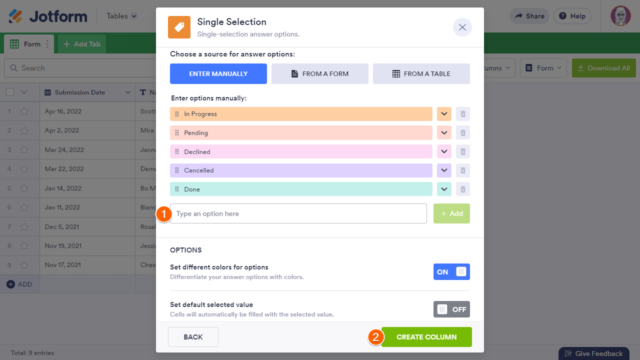 How to Create a Dropdown List in Jotform Tables