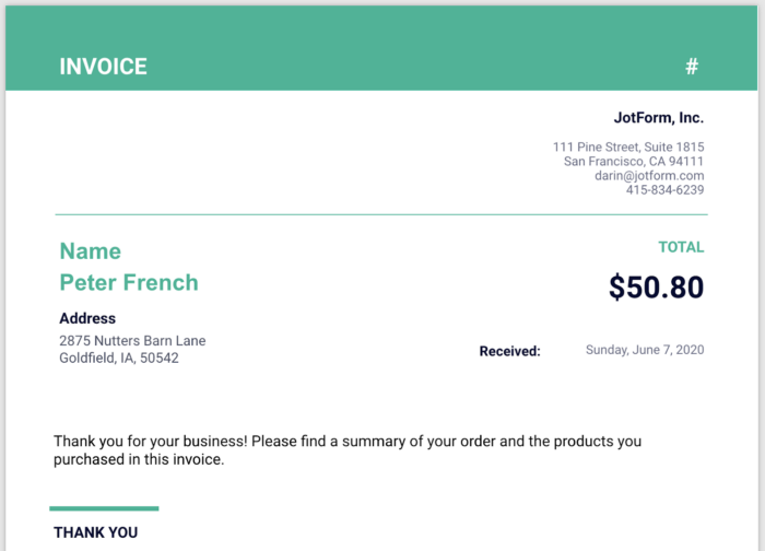 Générer une facture à partir d’un formulaire de commande | The Jotform Blog