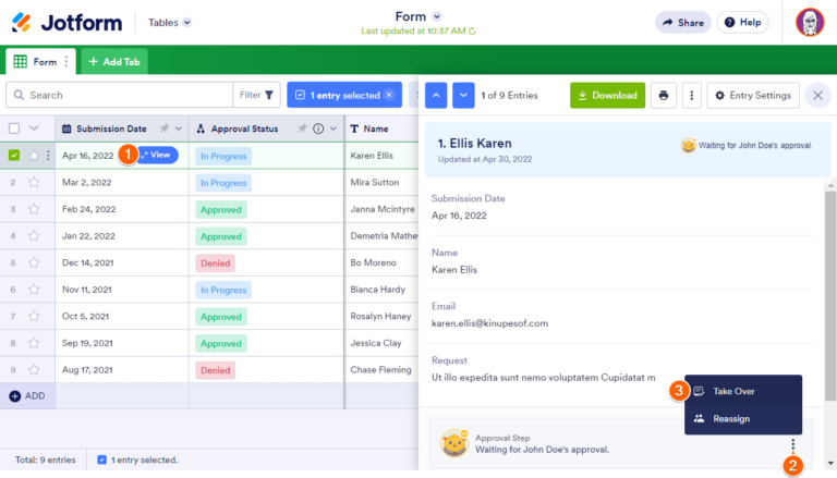 How to Track the Approval Process in Jotform Tables