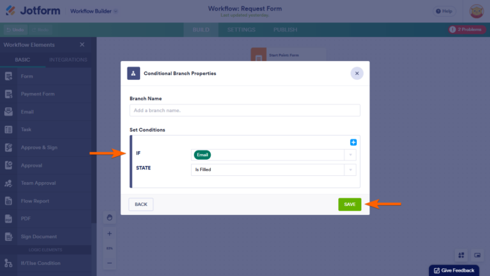 How to Set Up a Conditional Branch in Jotform Workflows