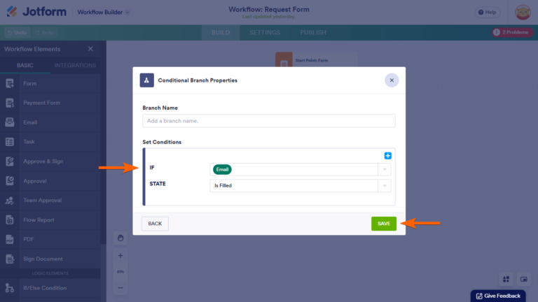 How to Set Up a Conditional Branch in Jotform Workflows