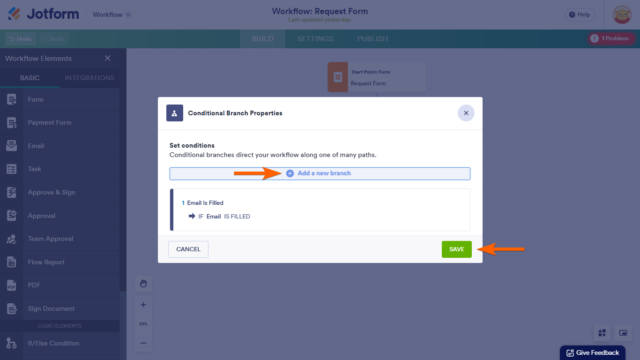 How to Set Up a Conditional Branch in Jotform Workflows