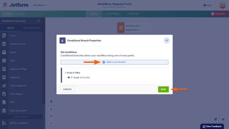 How to Set Up a Conditional Branch in Jotform Workflows