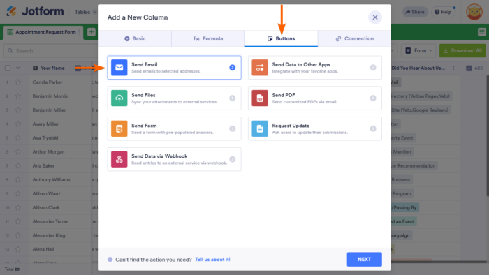 How to Send Email With Form Data in Jotform Tables