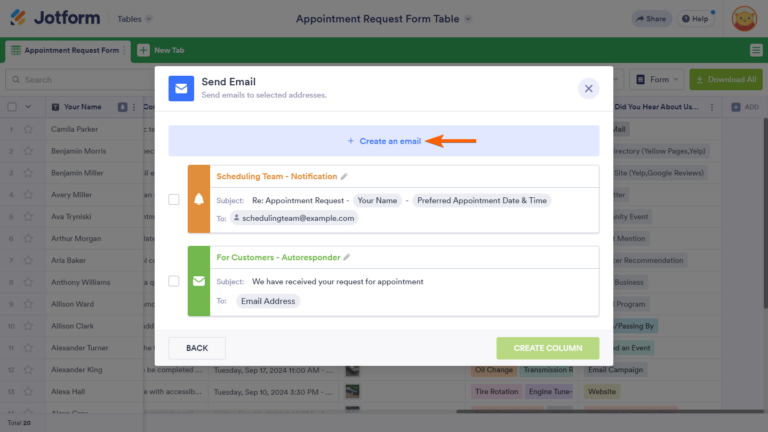 How to Send Email With Form Data in Jotform Tables