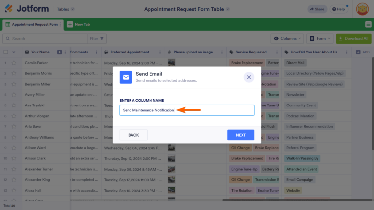 How to Send Email With Form Data in Jotform Tables