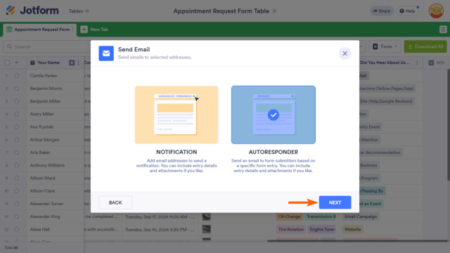 How to Send Email With Form Data in Jotform Tables