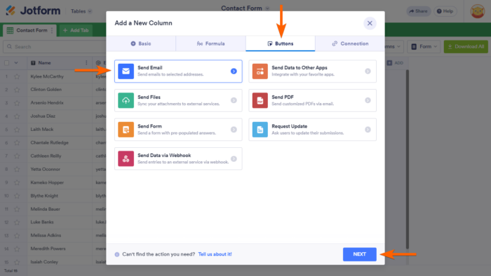 How to Send Email With Form Data in Jotform Tables
