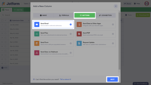 How To Send an Email With Form Data in Jotform Tables