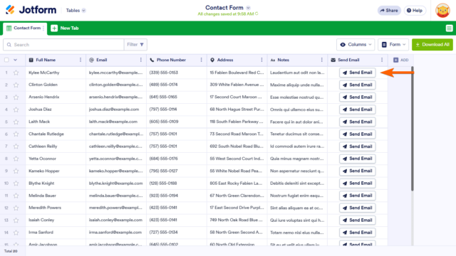 How to Send Email With Form Data in Jotform Tables