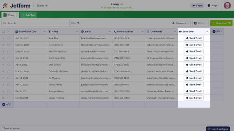 How To Send an Email With Form Data in Jotform Tables