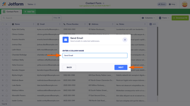 How to Send Email With Form Data in Jotform Tables
