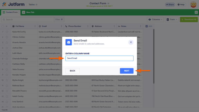 How to Send Email With Form Data in Jotform Tables