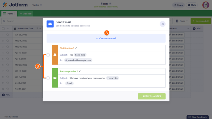 How To Send An Email With Form Data In Jotform Tables